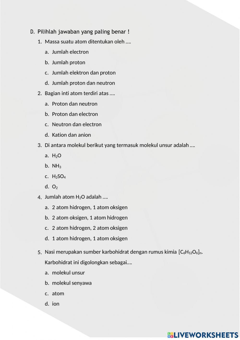 LKPD ATOM | Free Interactive Worksheets | 2617283