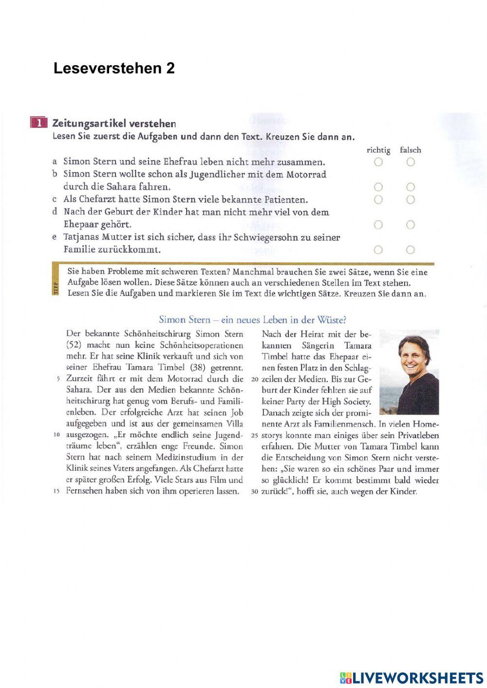 Leseverstehen | Free Interactive Worksheets | 1707744