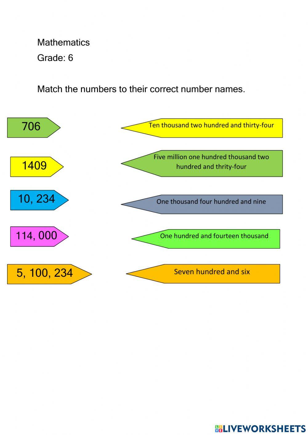 Number Names online worksheet for 6 | Live Worksheets