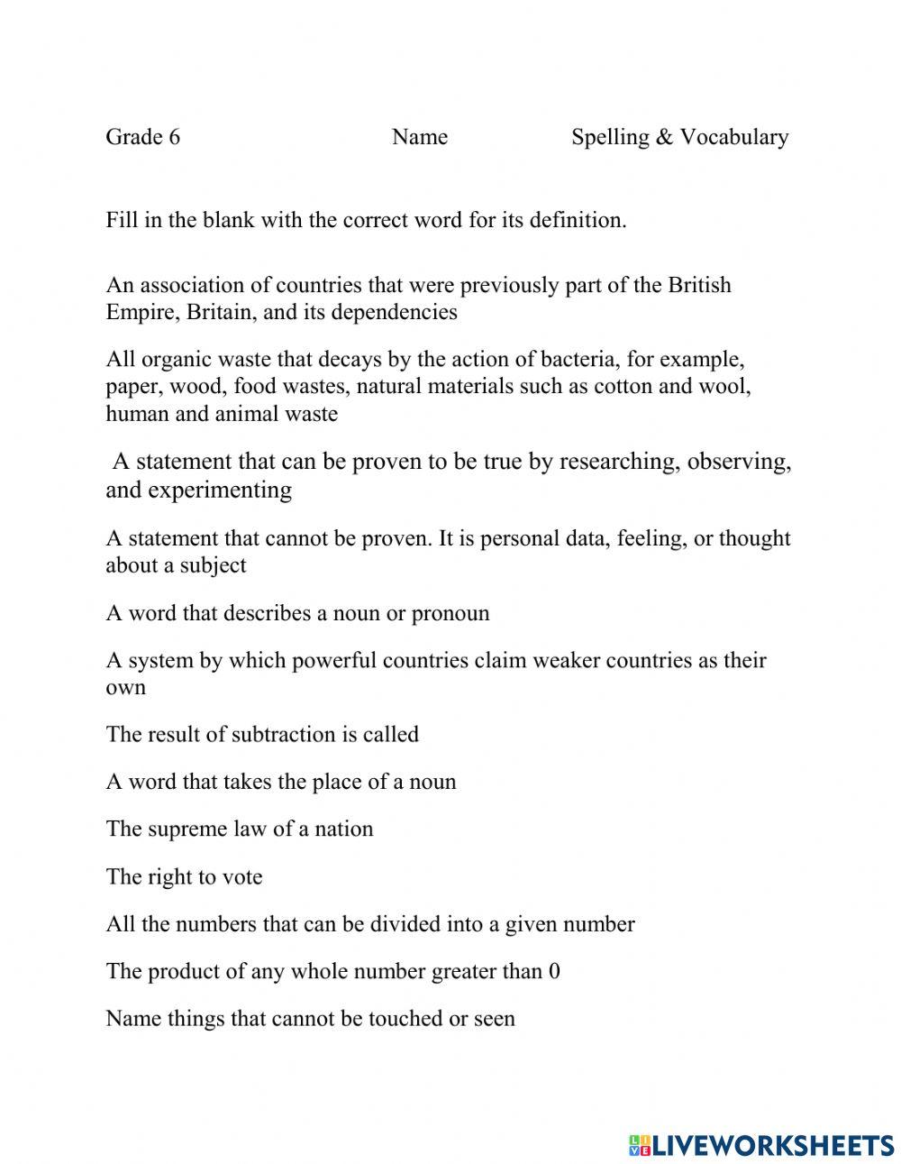 Spellings free activity | Live Worksheets