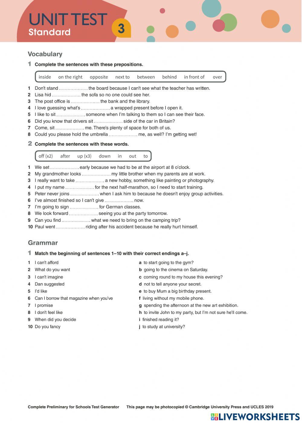 PET Unit Test 3 6793593 | htrangpham4 | LiveWorksheets