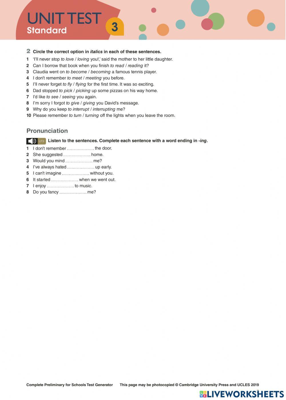 PET Unit Test 3 6793593 | htrangpham4 | LiveWorksheets