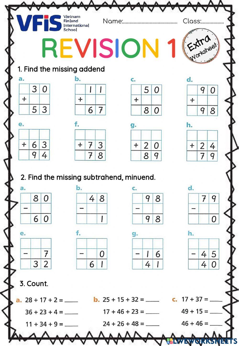 Extra-Worksheet - REVISION 1 - Addition-Subtraction - Week 14 online ...