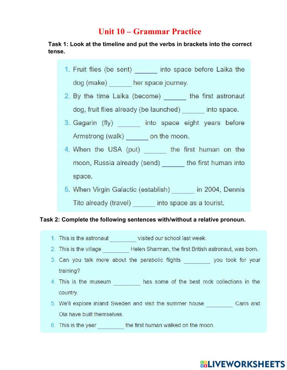 Unit 10 Grammar Practice worksheet | Live Worksheets