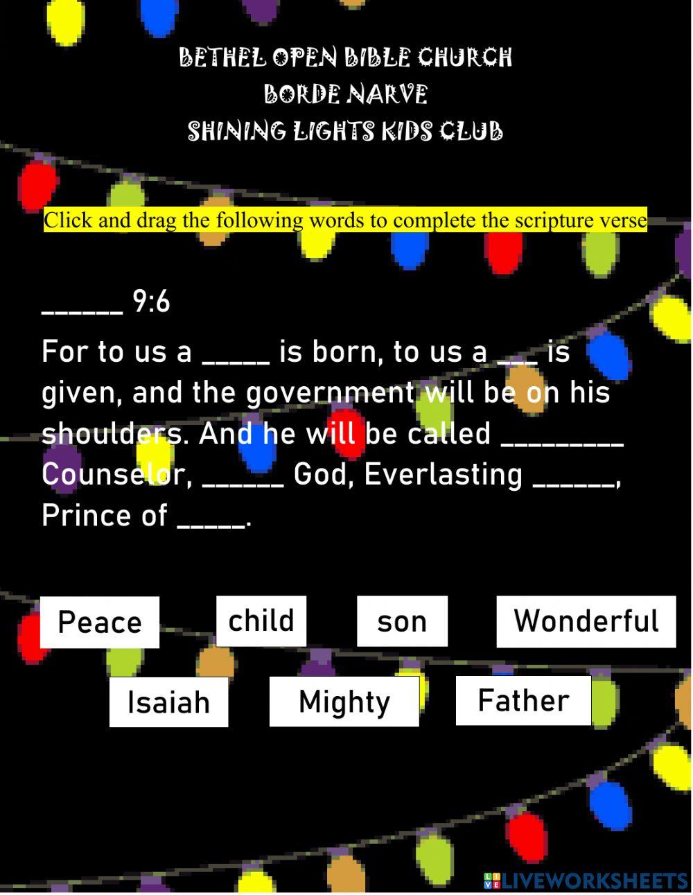 Isaiah 9:6 online exercise for | Live Worksheets