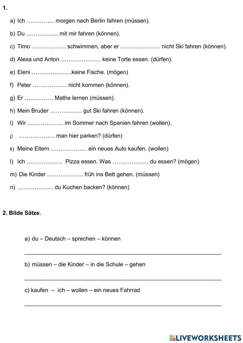 Modalverben | Free Interactive Worksheets | 1709356