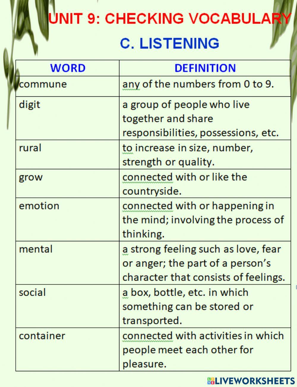 Unit 9. checking vocabulary 0554 | hungle | Live