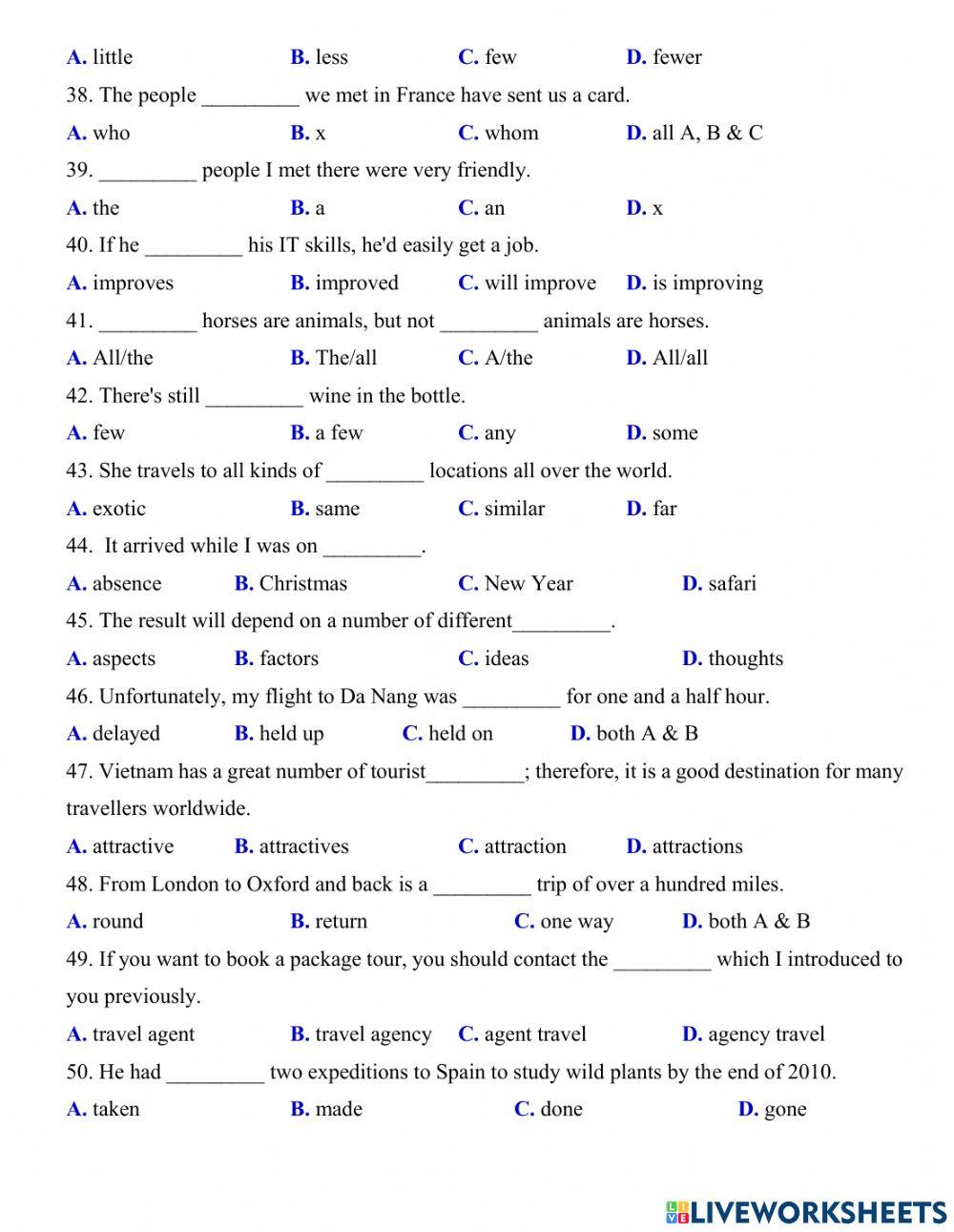 English 9 unit 8 multipe choice 2 worksheet | Live Worksheets