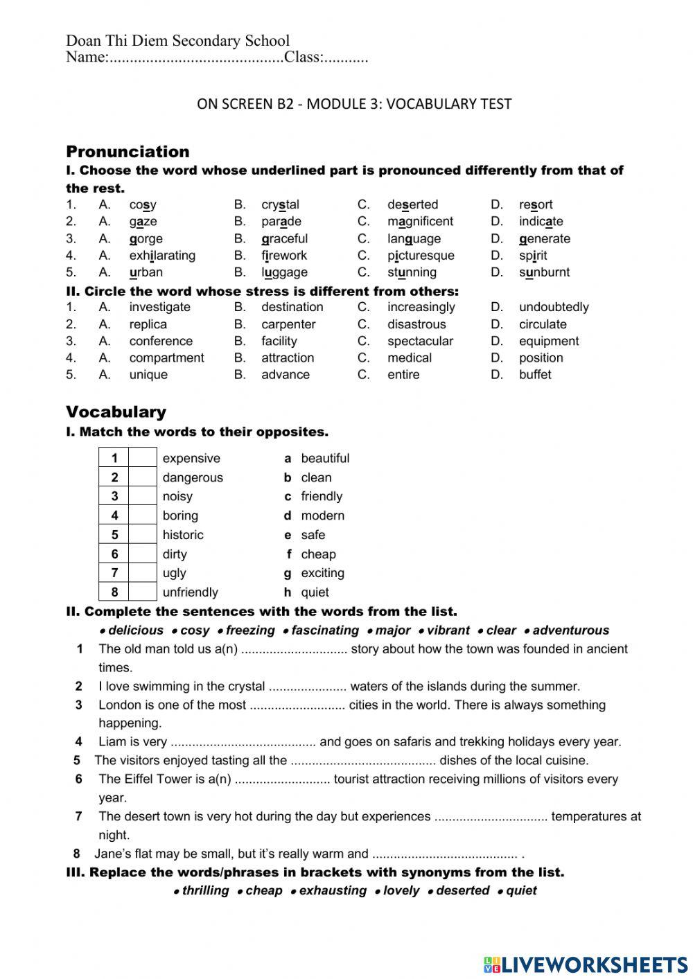 B2- VOCAB CHECK 3 online exercise for | Live Worksheets
