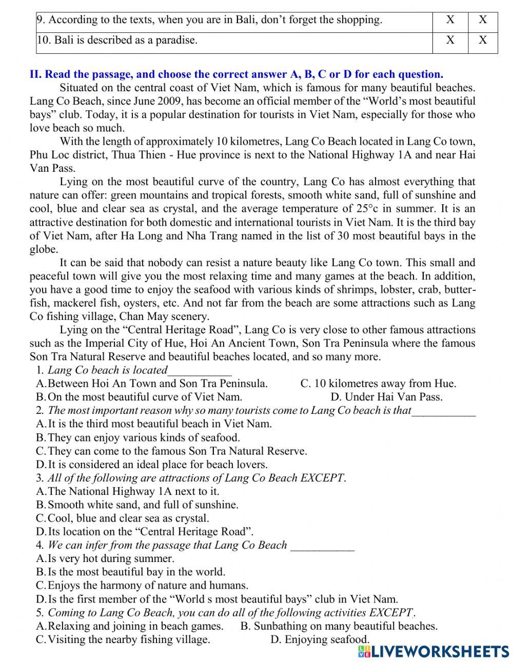 Engish 9 unit 8 reading 1 worksheet | Live Worksheets