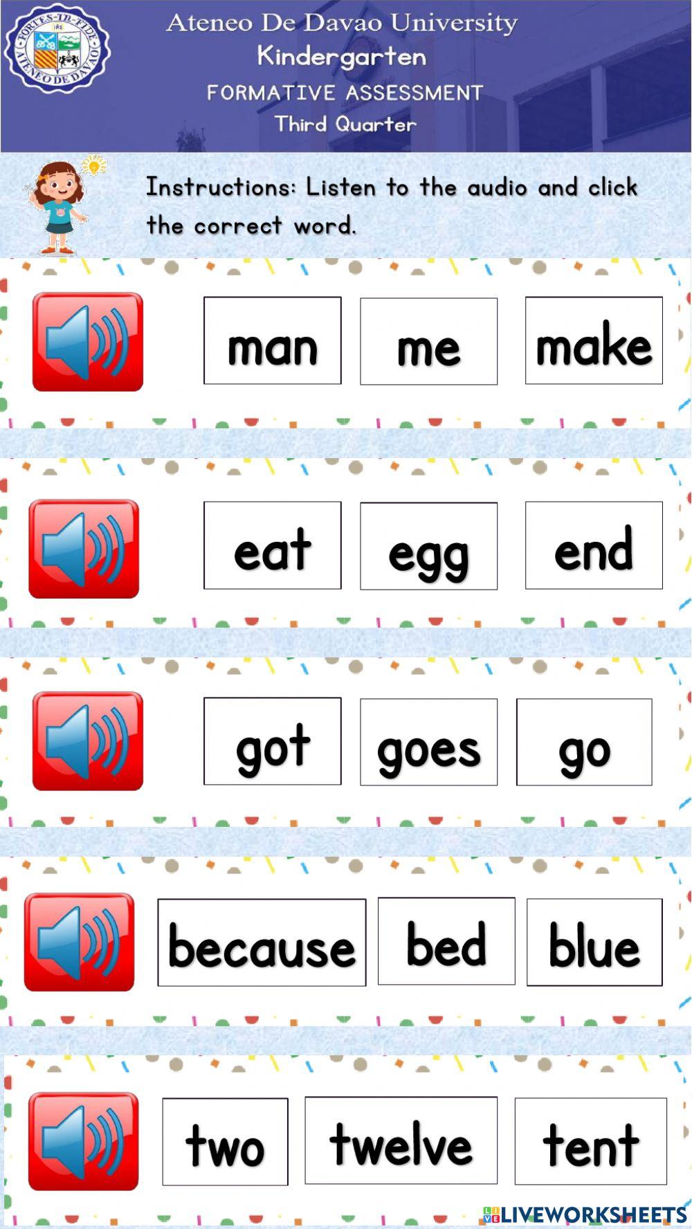 Sight Words (make, eat, goes, because, twelve) online exercise for ...