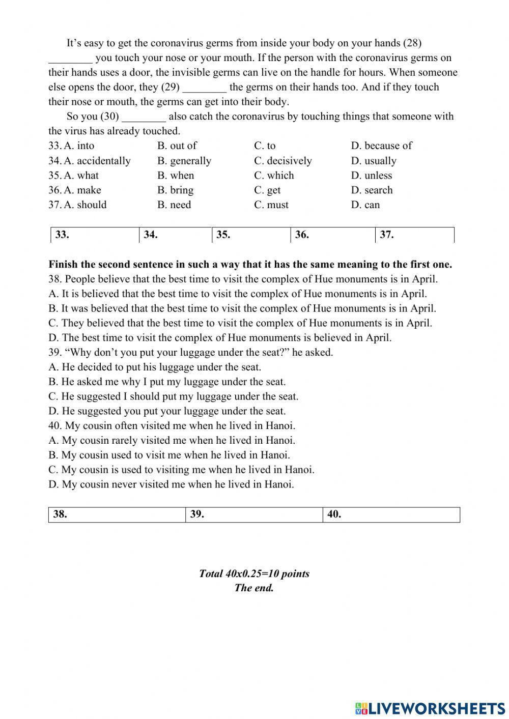 The first term exam english 9 worksheet | Live Worksheets
