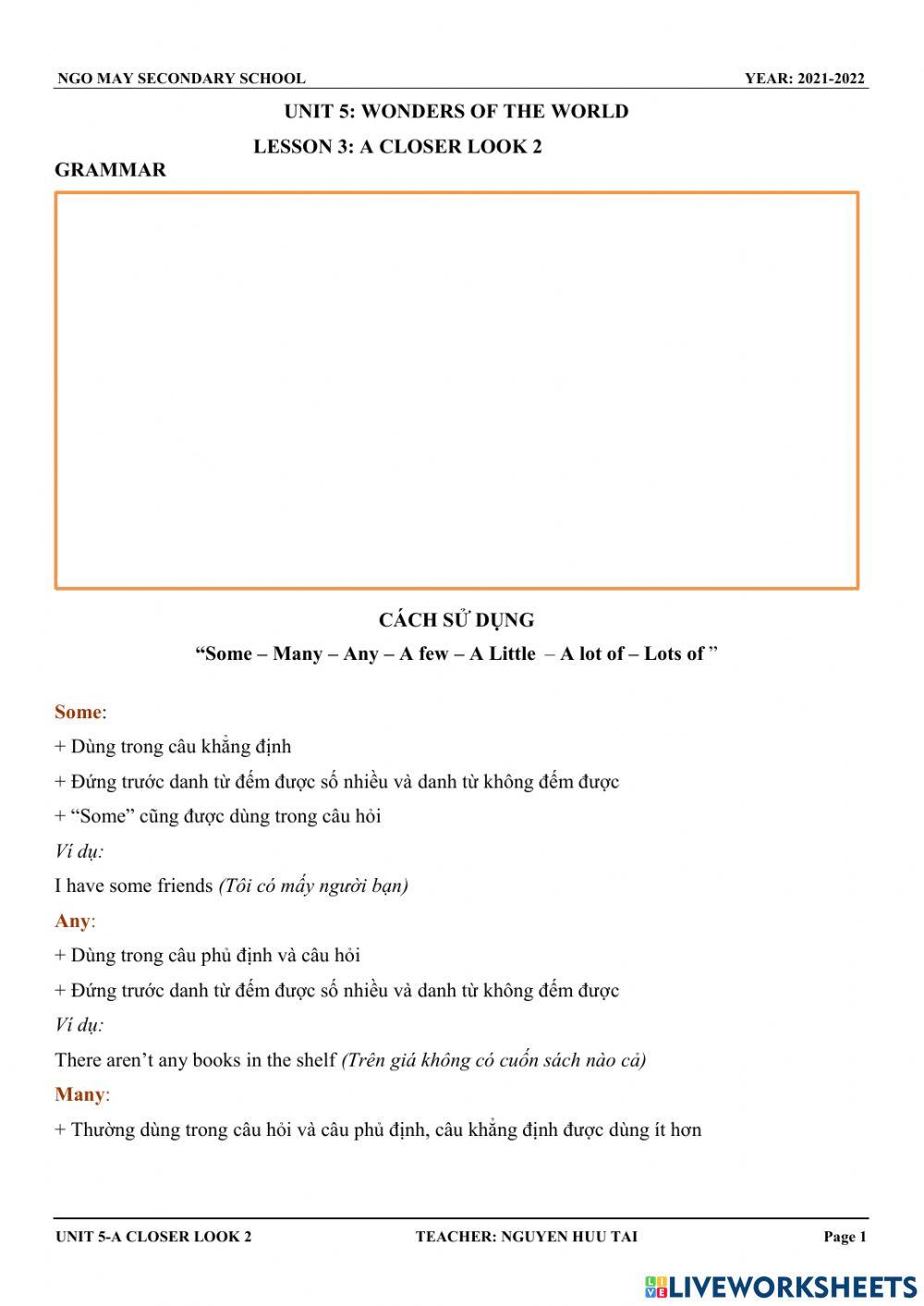 E.6-unit 5-a closer look 2-quantity words worksheet | Live Worksheets
