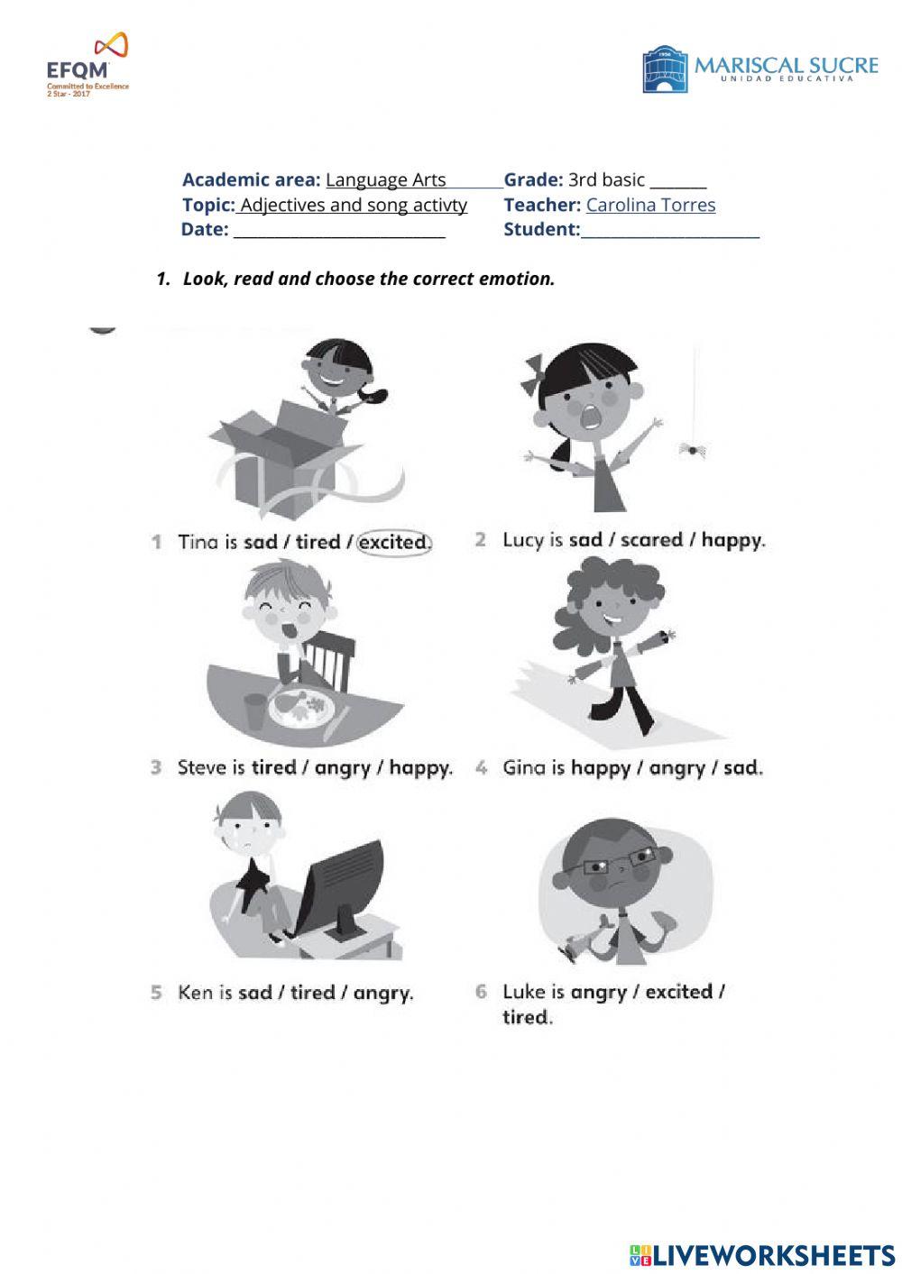 Vocabulary and Song practice worksheet | Live Worksheets