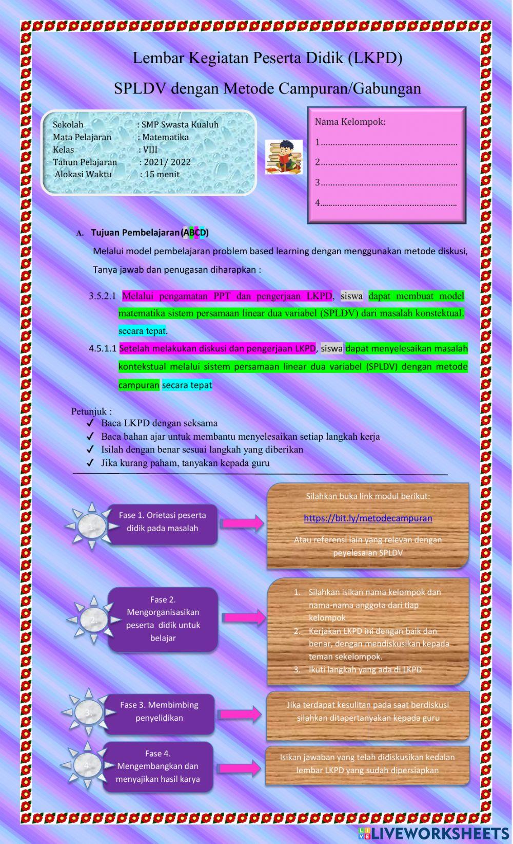Spldv metode campuran interactive worksheet | Live Worksheets