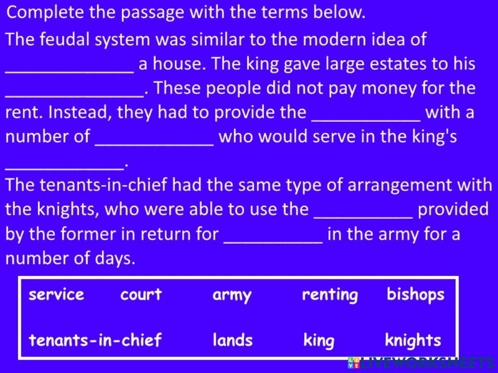Feudalism exercise | Live Worksheets