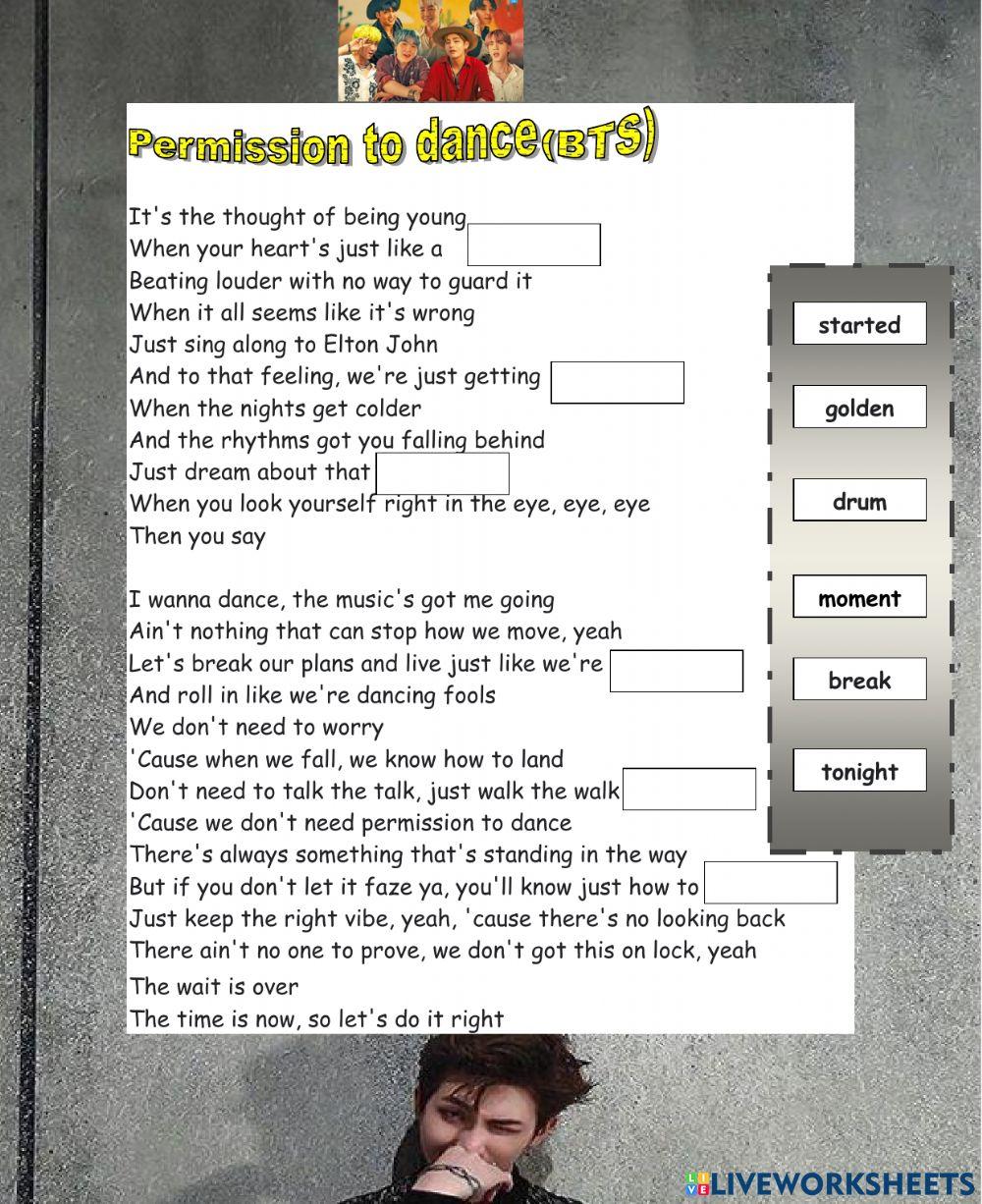 Permission to dance (BTS) worksheet | Live Worksheets