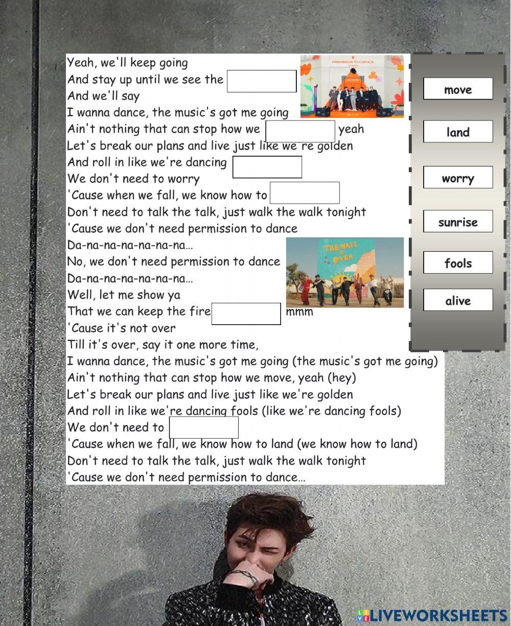 Permission to dance (BTS) worksheet | Live Worksheets