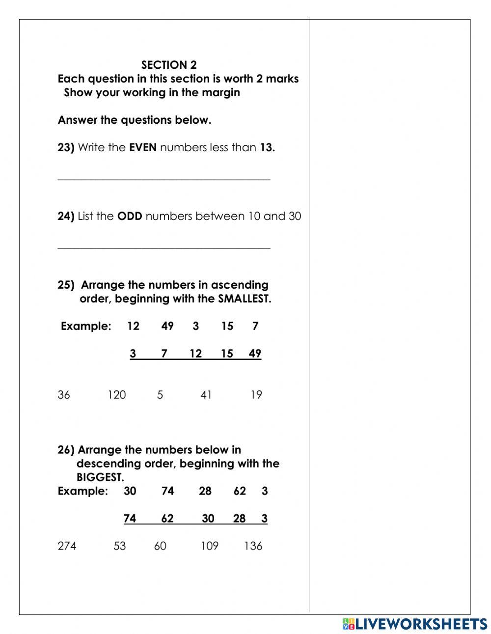Mathematics Test -Class 1 2020- 2021 online exercise for | Live Worksheets