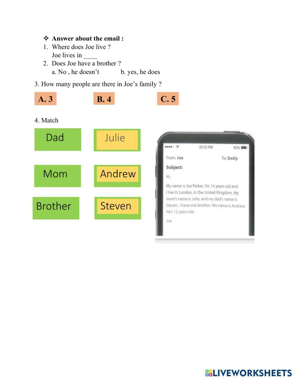 Answer about the email worksheet | Live Worksheets