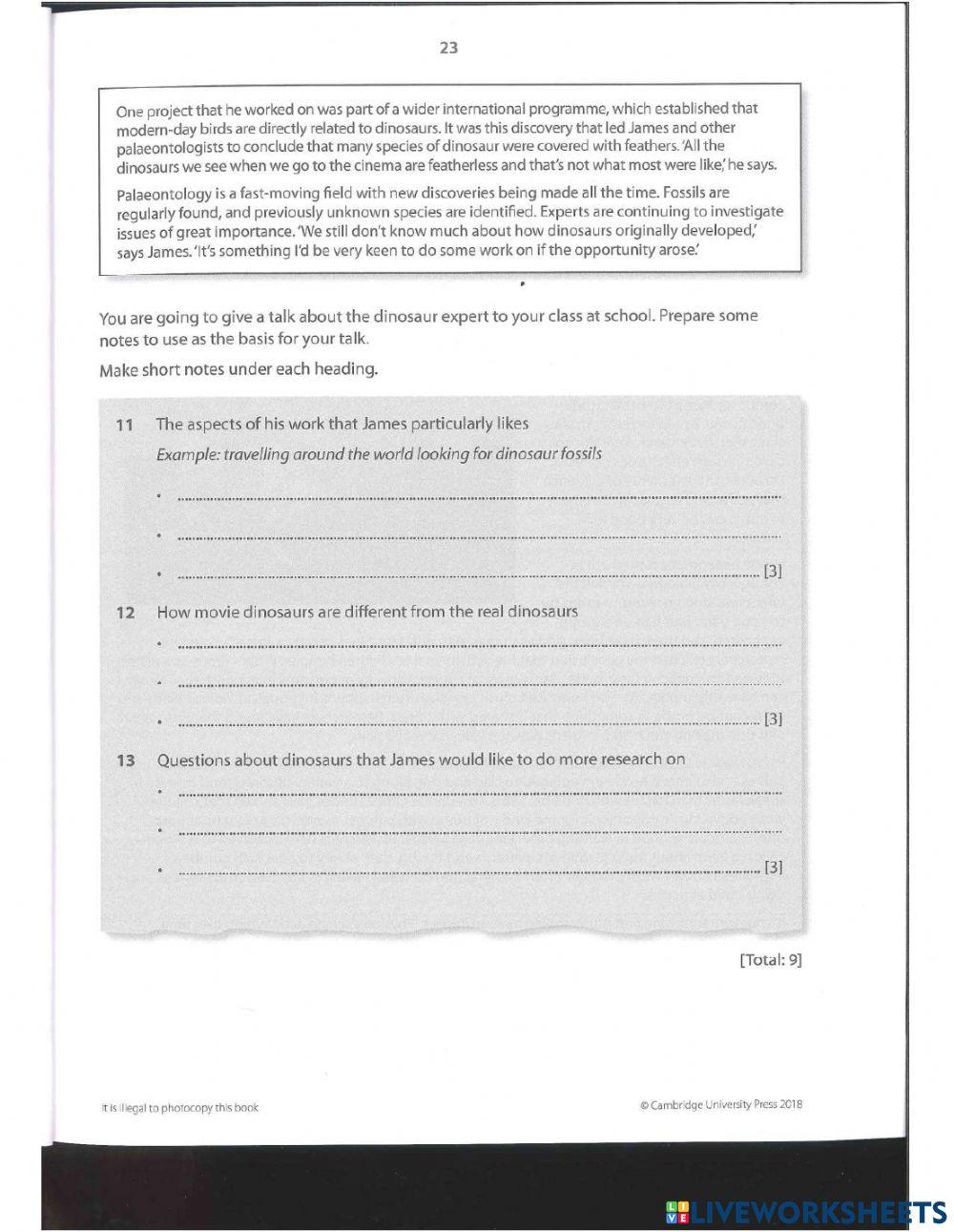 IGCSE Reading Test 1 online exercise for | Live Worksheets
