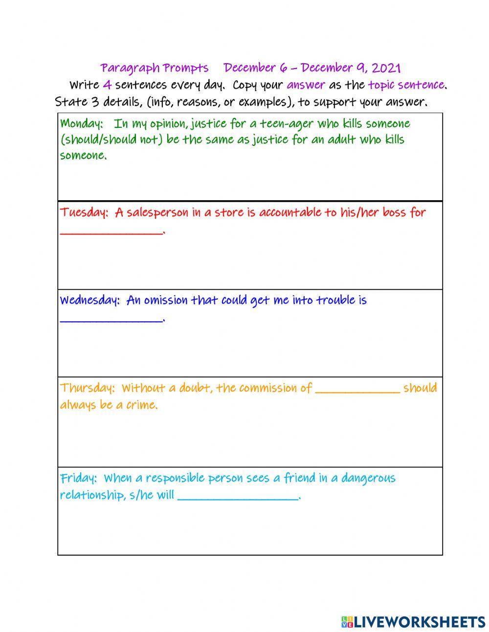 Paragraph Prompts Right Wrong 3 worksheet | Live Worksheets