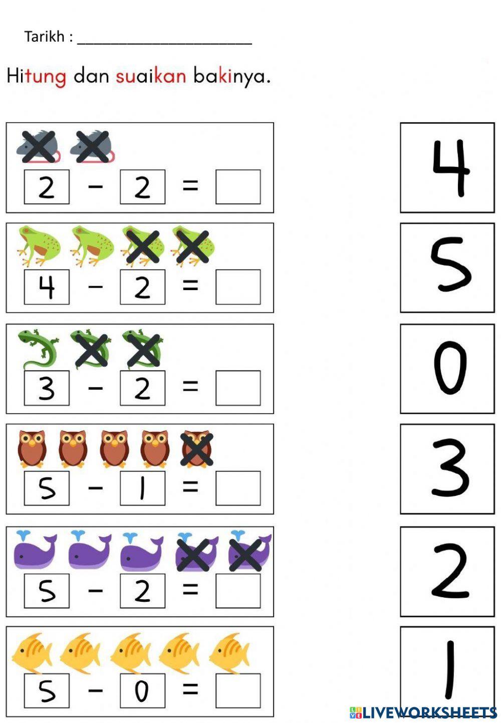 Operasi tolak online exercise for PK | Live Worksheets