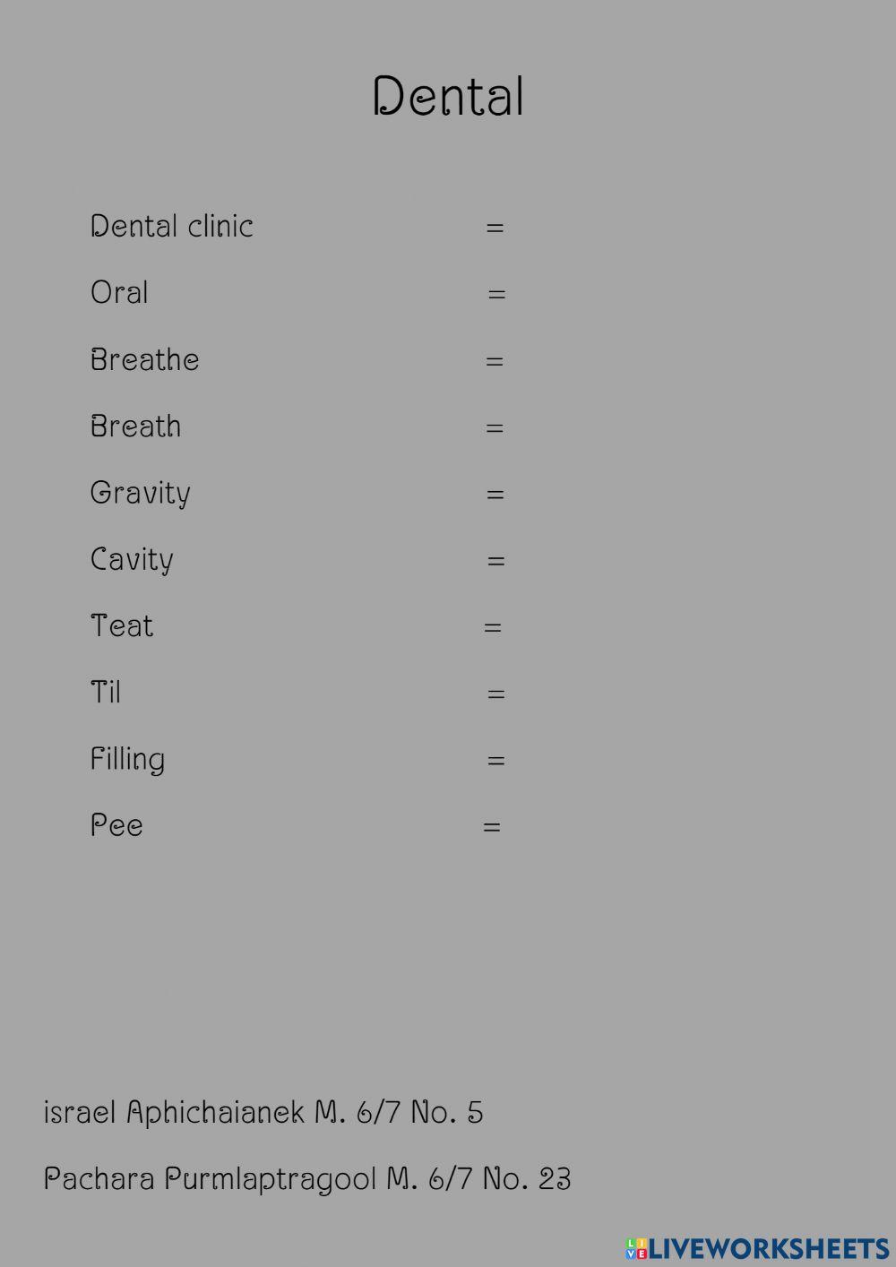 Dental online exercise for | Live Worksheets