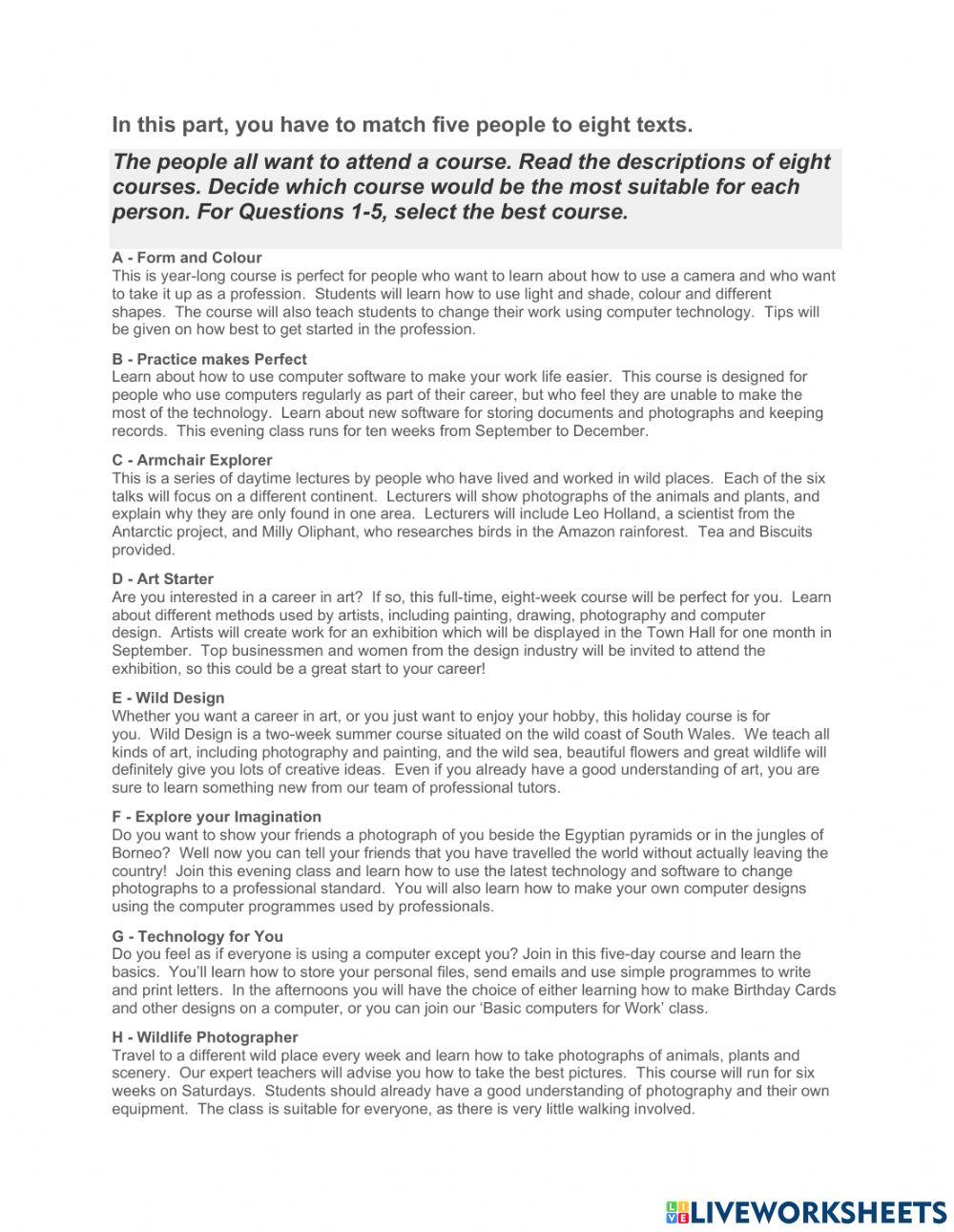 matching paragr… | Free Interactive Worksheets | 5257804