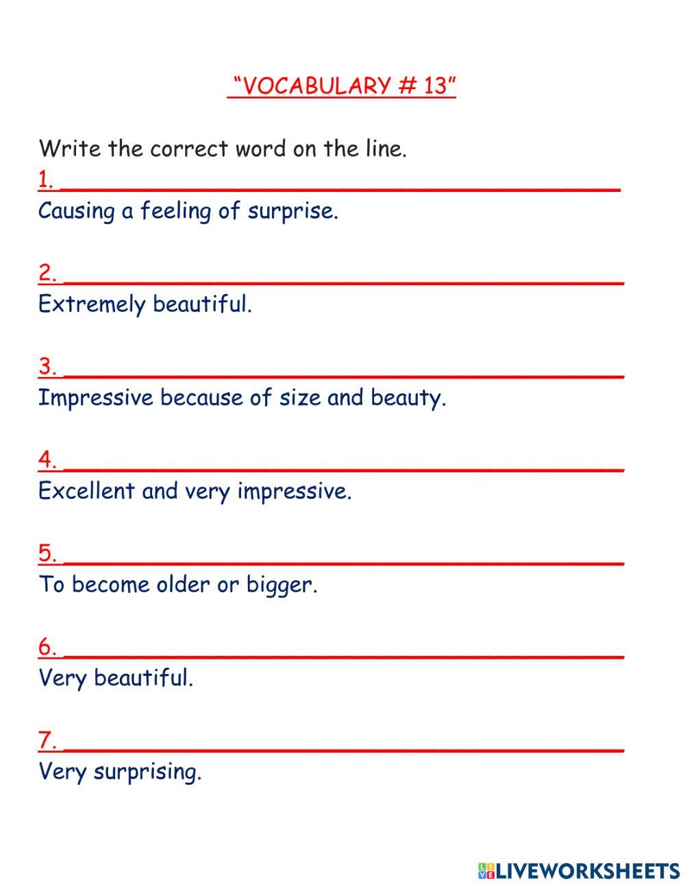 Definitions activity for SIXTH GRADE | Live Worksheets