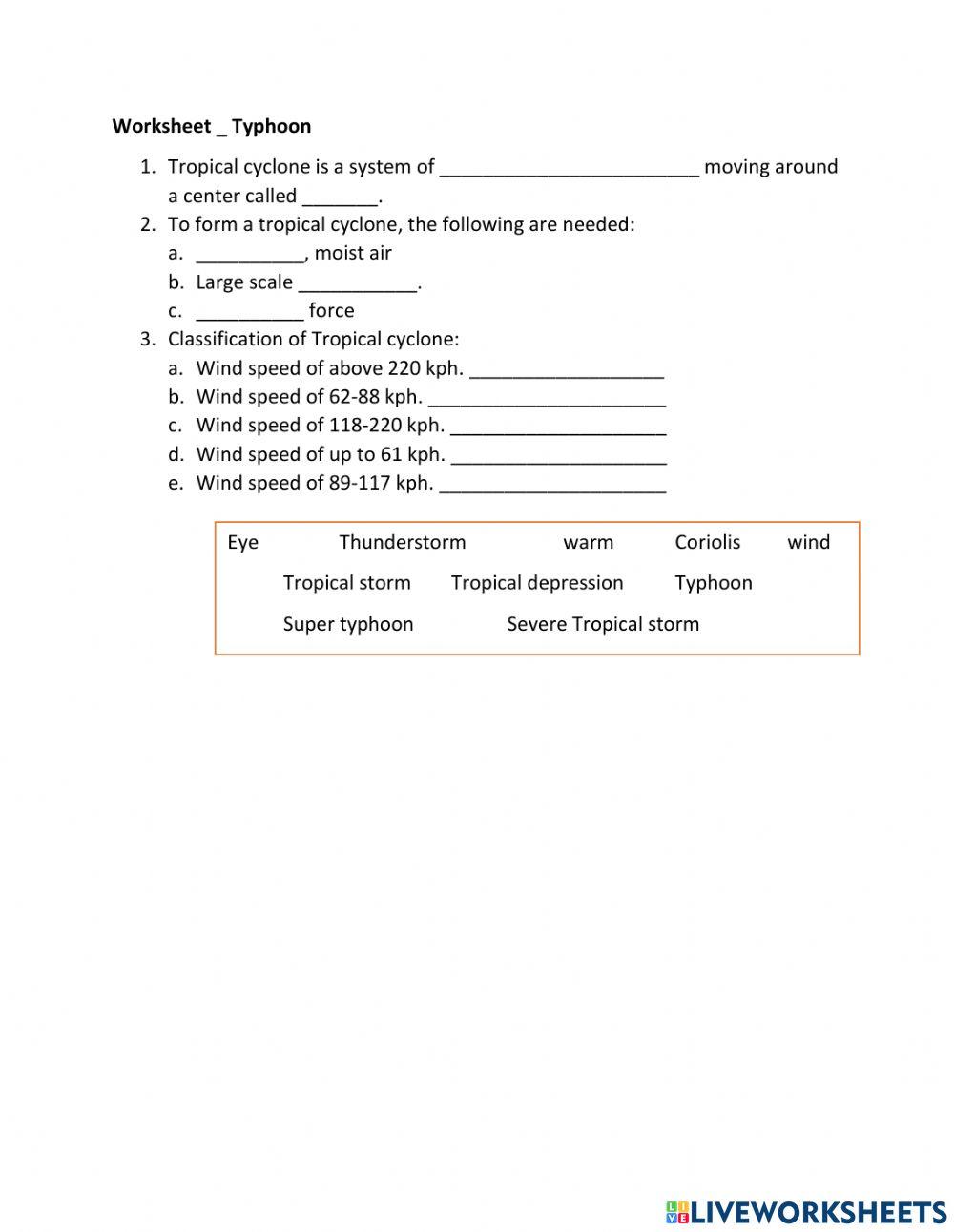 Typhoon online exercise for | Live Worksheets