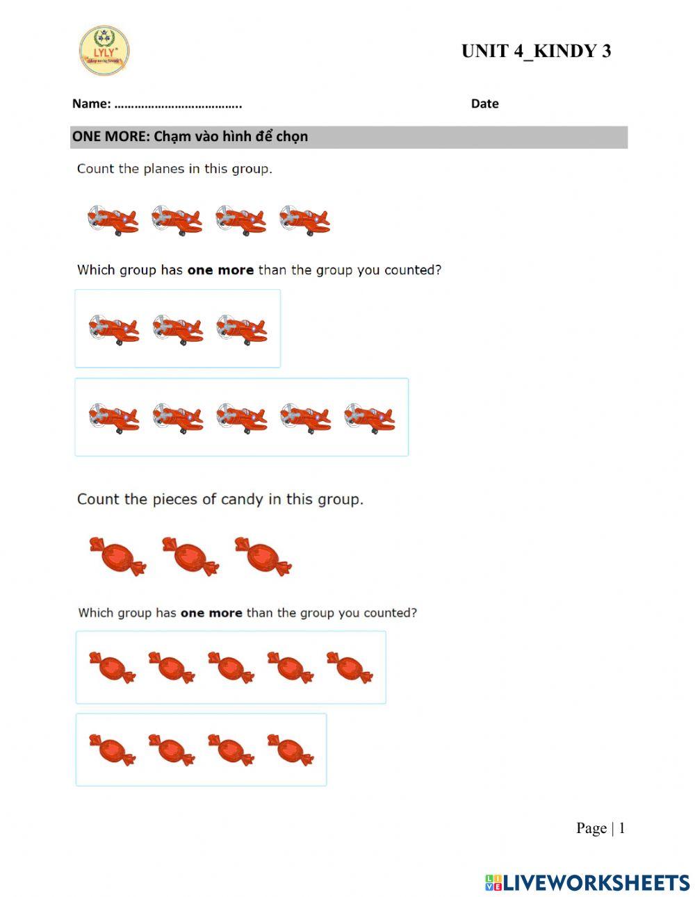 LESSON 4 one more worksheet | Live Worksheets