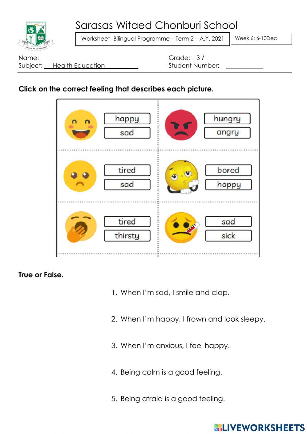 Feelings online exercise for 3 | Live Worksheets