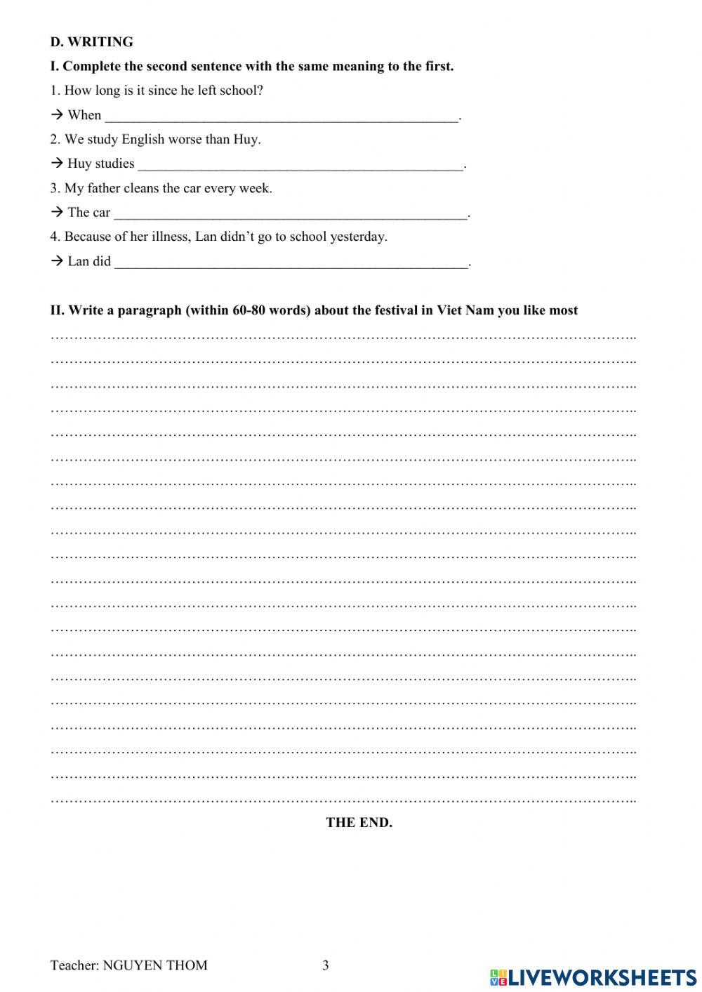 E8-bd-REVIEW test 1st term-2 worksheet | Live Worksheets