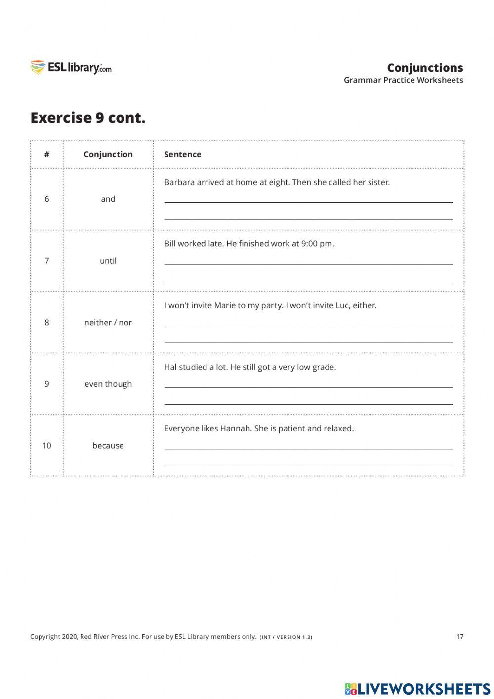 Conjunctions Homework online exercise for | Live Worksheets