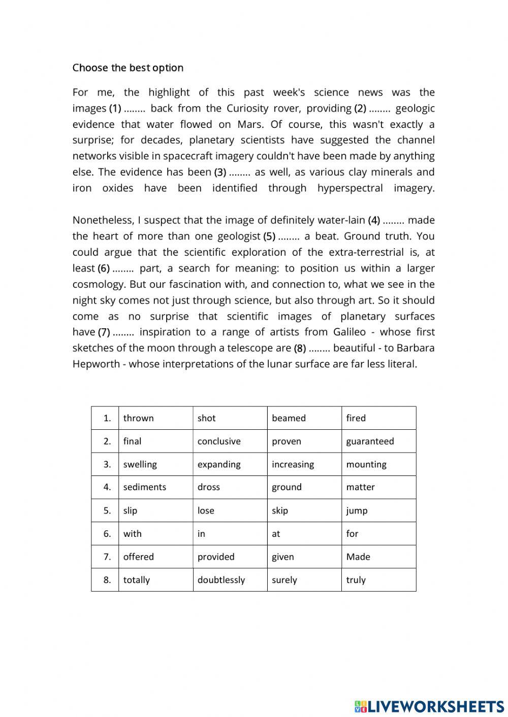 Vocabulary-Multiple Choice online exercise for | Live Worksheets