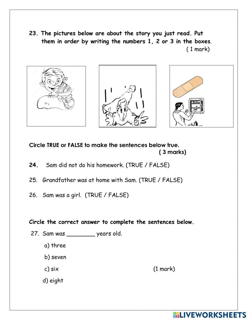 Comprehension Test 2020-2021---Class 1 3502872 | Sandra