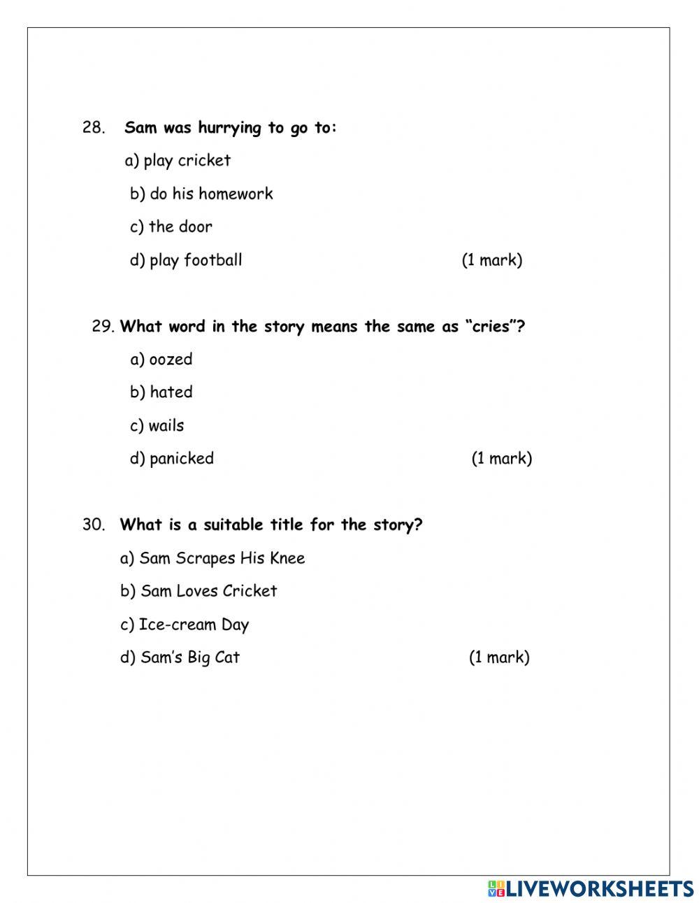 Comprehension Test 2020-2021---Class 1 3502872 | Sandra