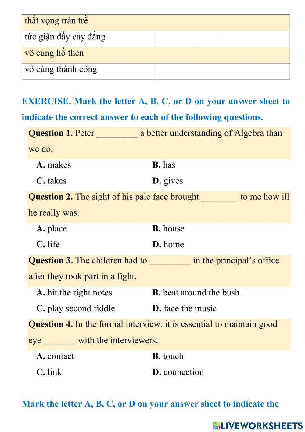 G12-Collocation adj & noun worksheet | Live Worksheets