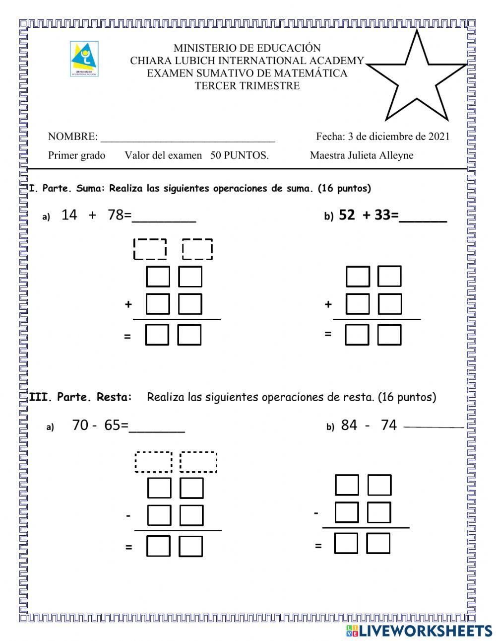 Examen Online Exercise For 1ª Live Worksheets