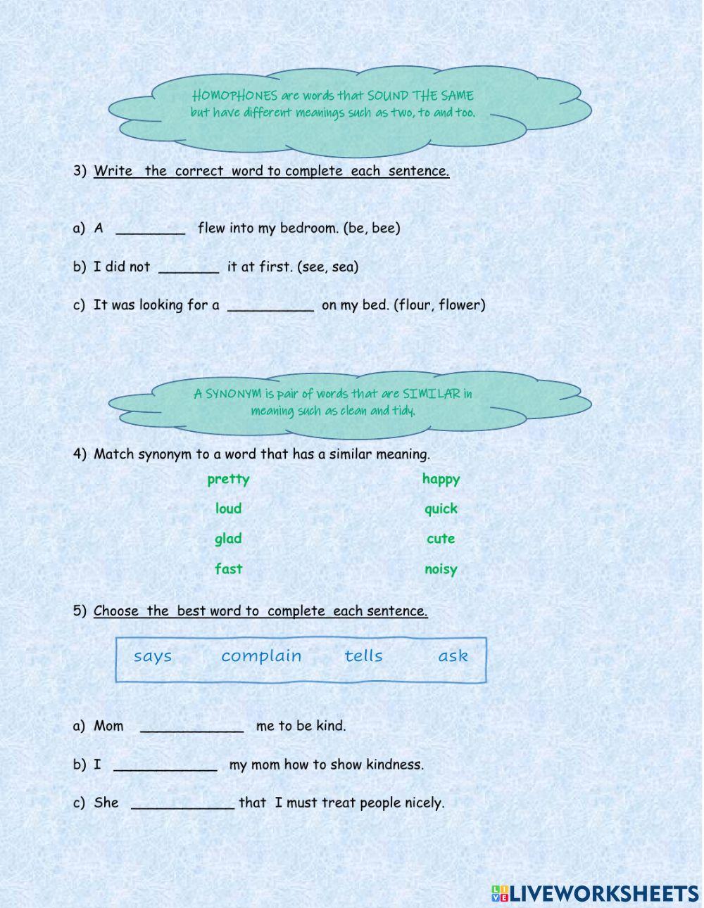 Vocabulary Recap | Free Interactive Worksheets | 1712444