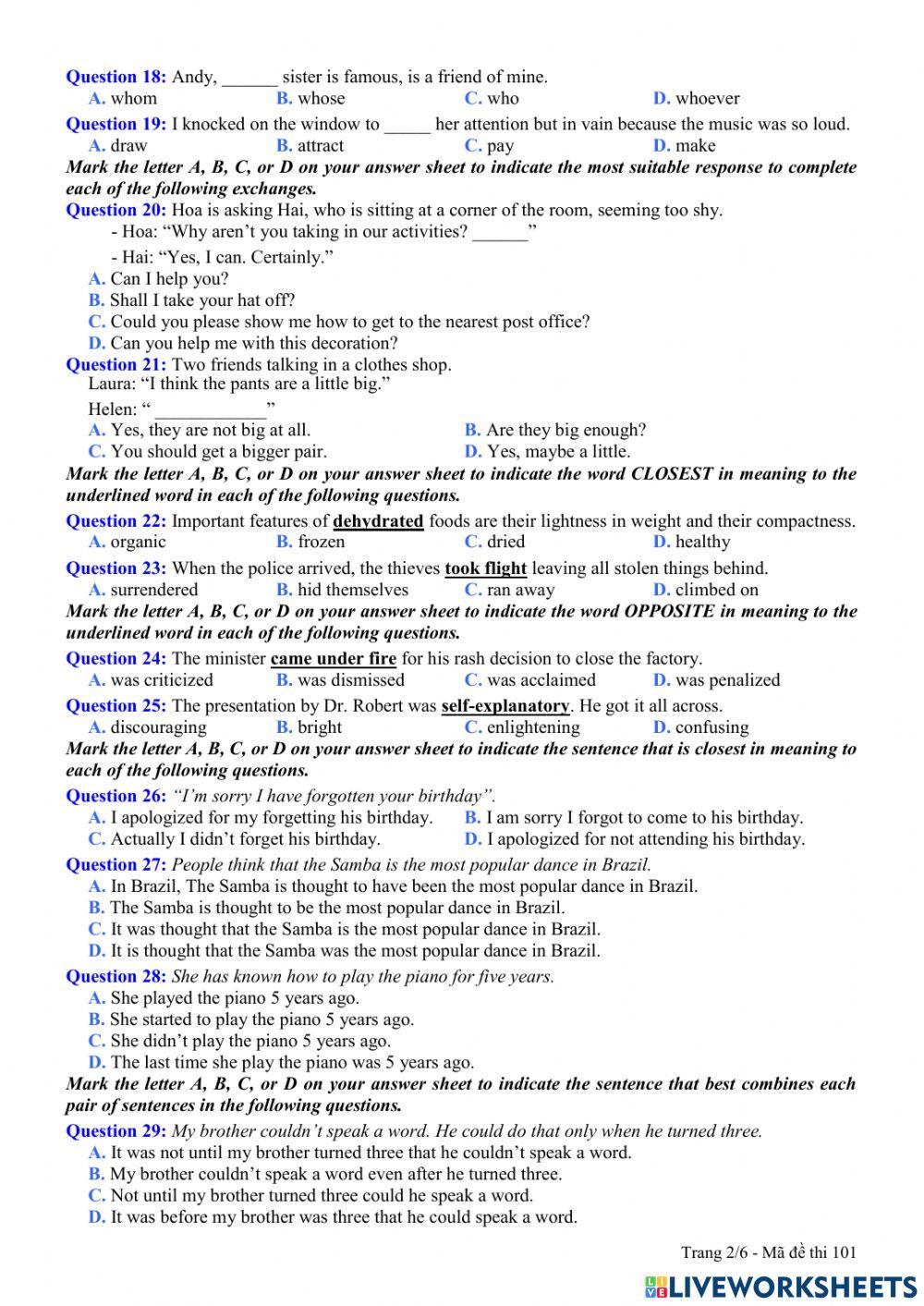 1712477 | Trial test | Vân Thùy | LiveWorksheets