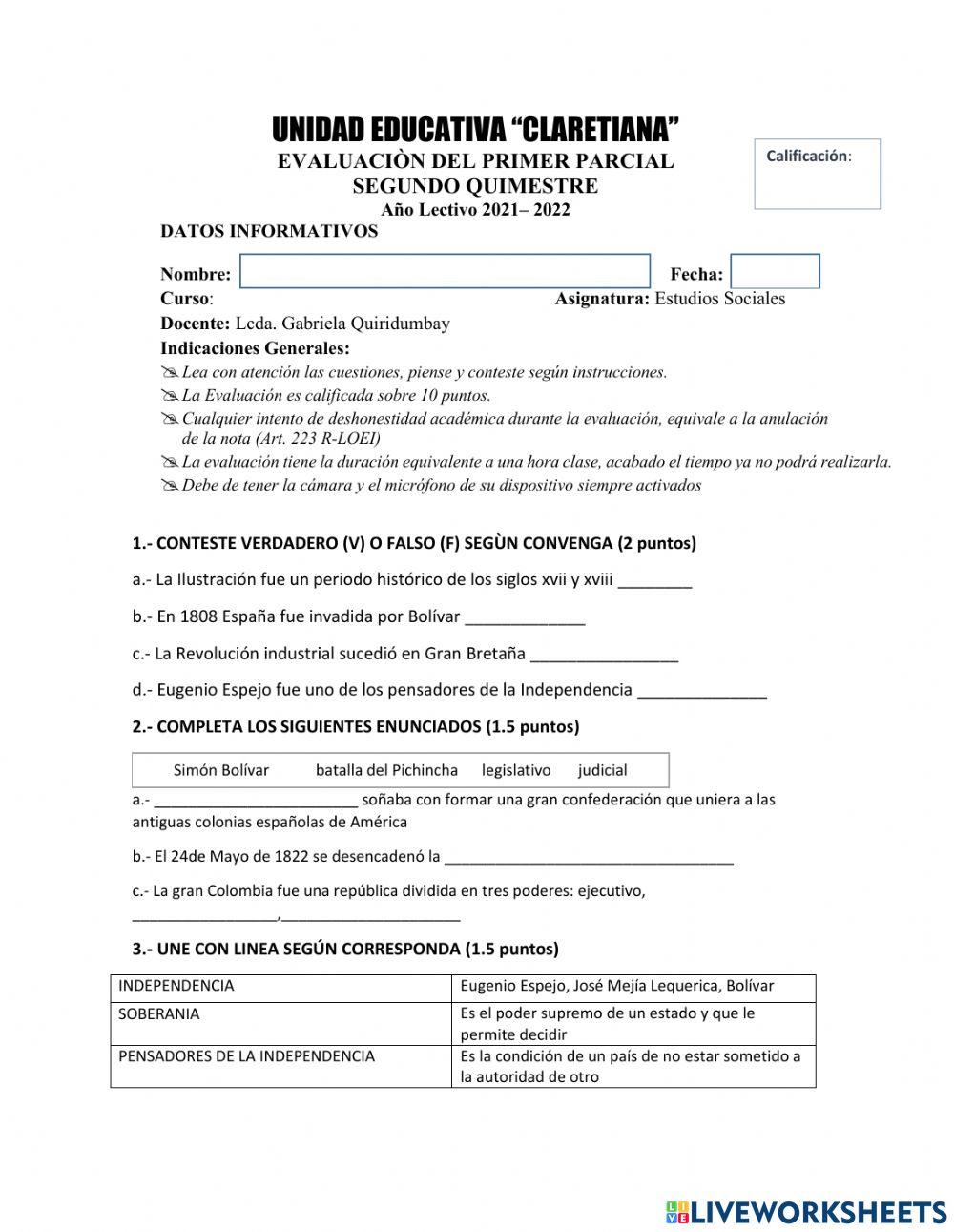 Evaluacion online exercise for sexto | Live Worksheets