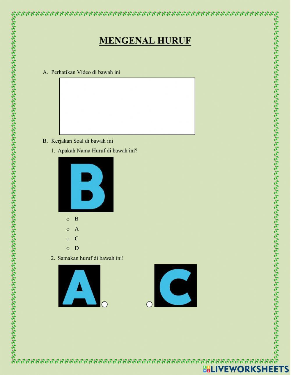 Mengenal Huruf online pdf activity for TK | Live Worksheets
