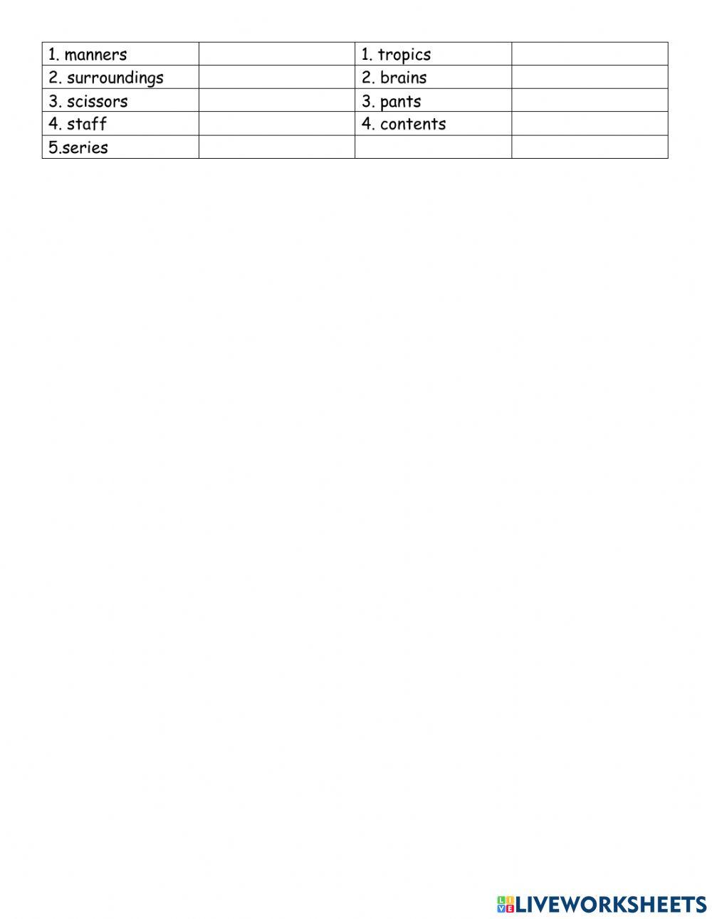 Same spelling singular and plural worksheet | Live Worksheets