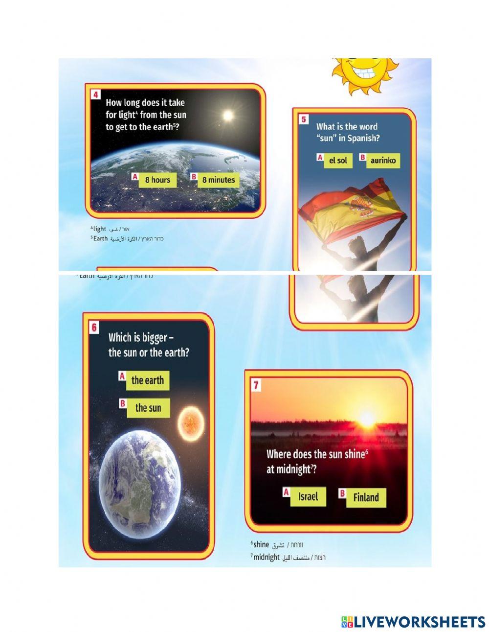 Sun quiz worksheet | Live Worksheets
