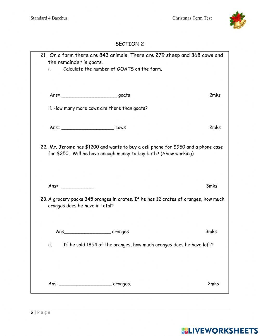Std.4 mathemati… | Free Interactive Worksheets | 4221066