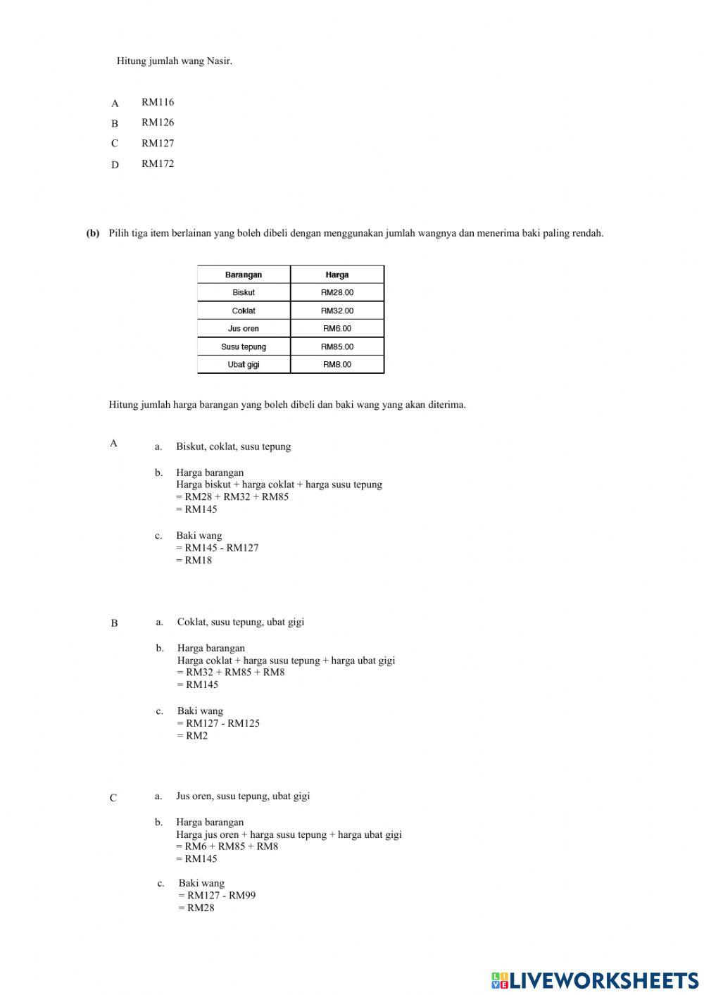 Kertas 2 Matematik activity | Live Worksheets