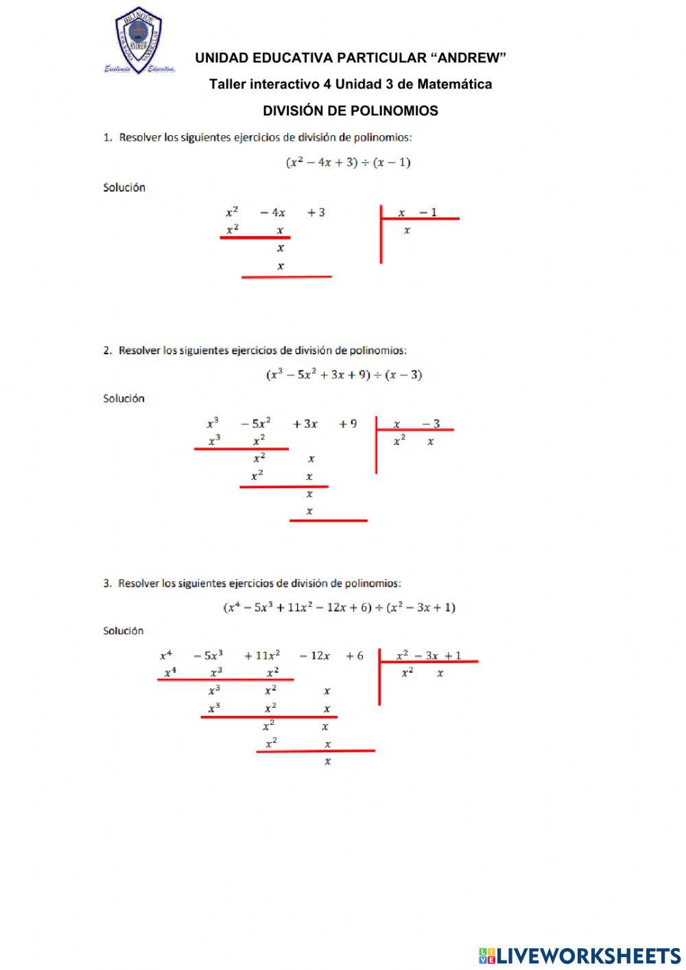 DIVISIÓN DE POL… | Free Interactive Worksheets | 3503440