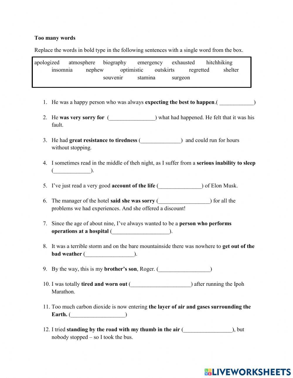 vocabulary exercises-what are they like and too many words online ...